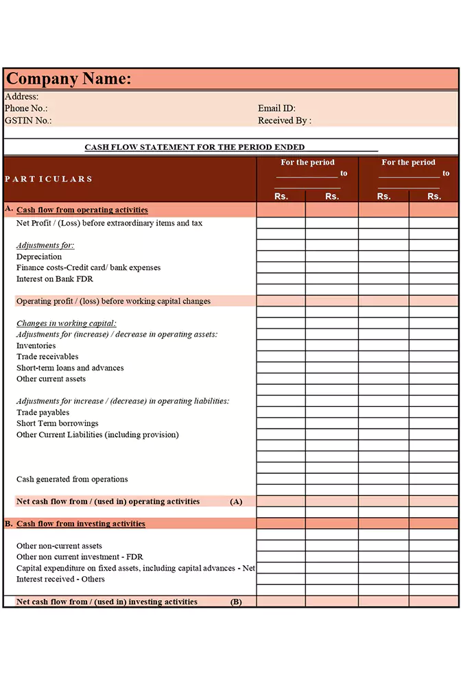 Cash Flow Statement Format - Raseed IN