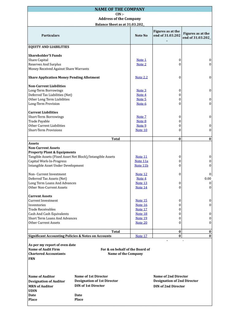 Balance Sheet Format - Raseed US