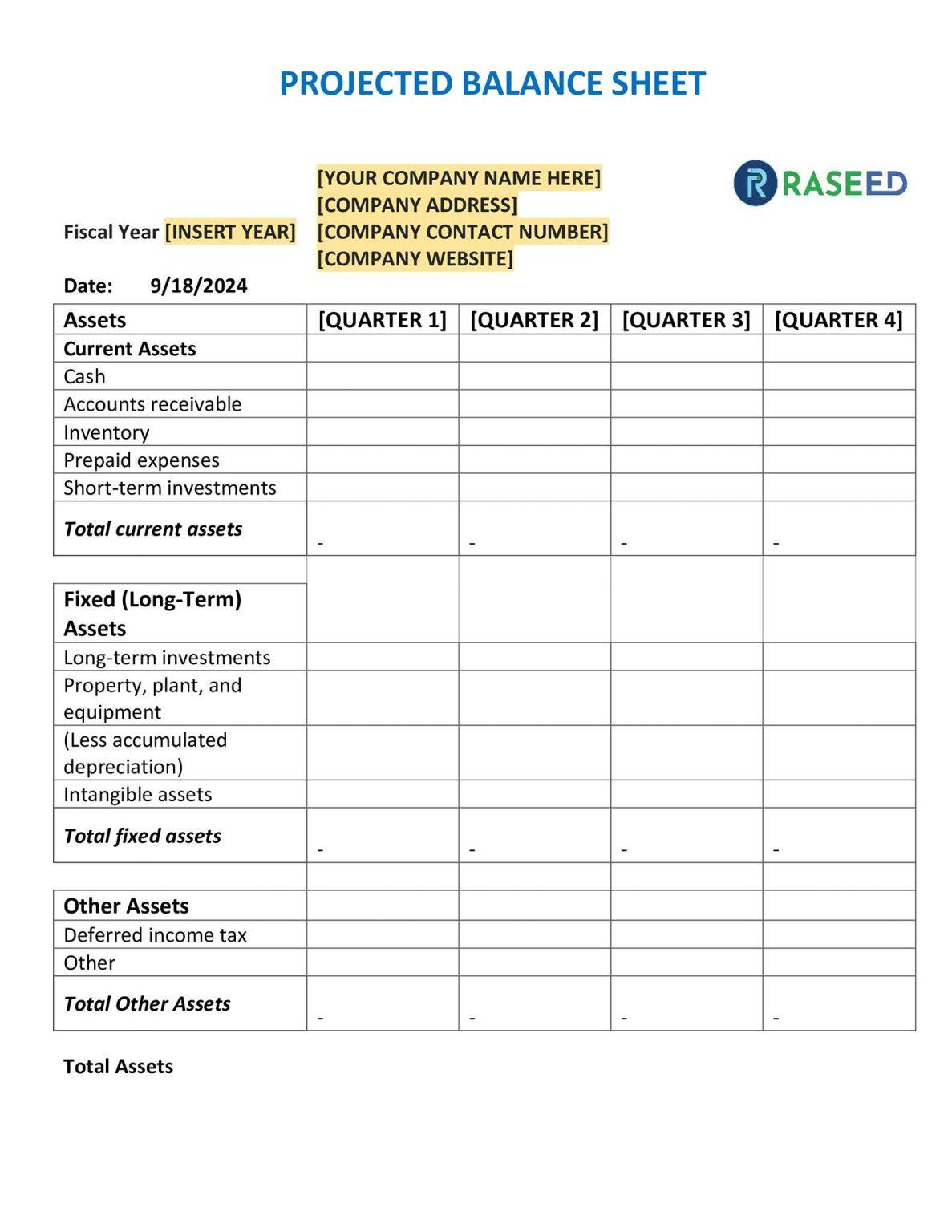 Balance Sheet Format In Excel, PDF, Word - Free Download | Raseed